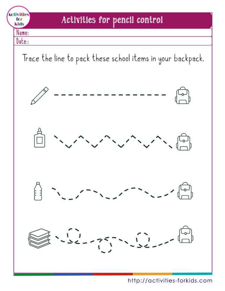 Free Pencil Control Activities for Preschoolers Printable
