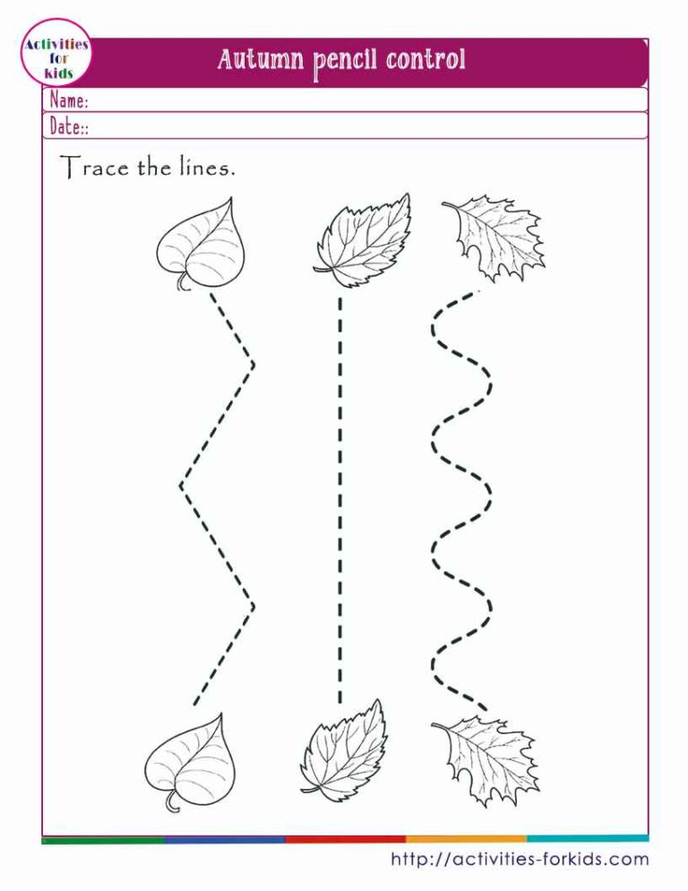 Autumn pencil control tracing printables free pdf