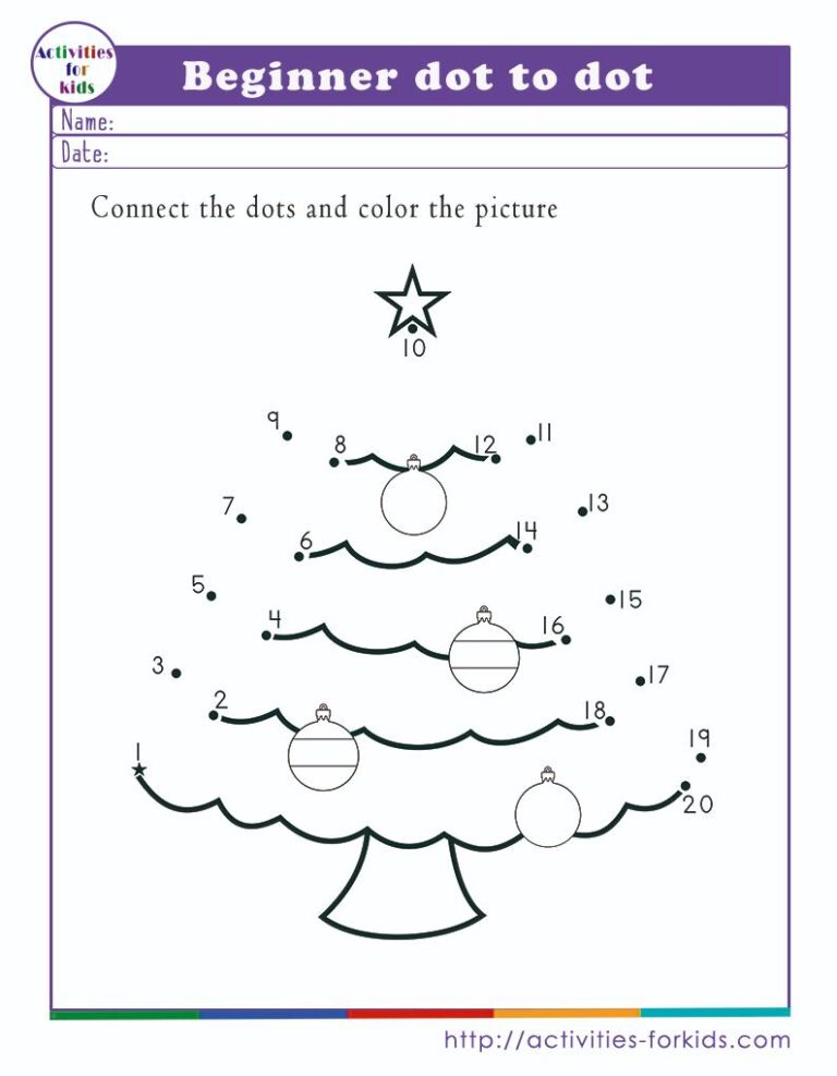 Free Printable Beginner Dot To Dot Worksheets Numbers 1 to 20