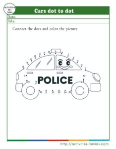 Free printable cars dot to dot worksheets