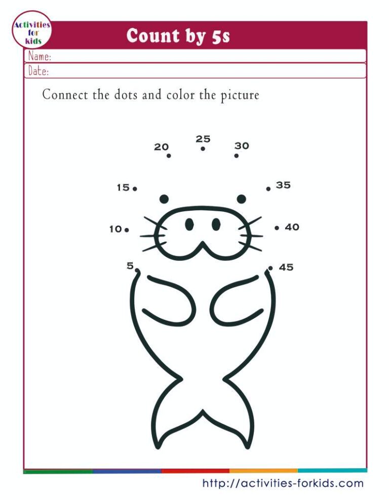 Dot to dot skip counting by 5 worksheets free printable