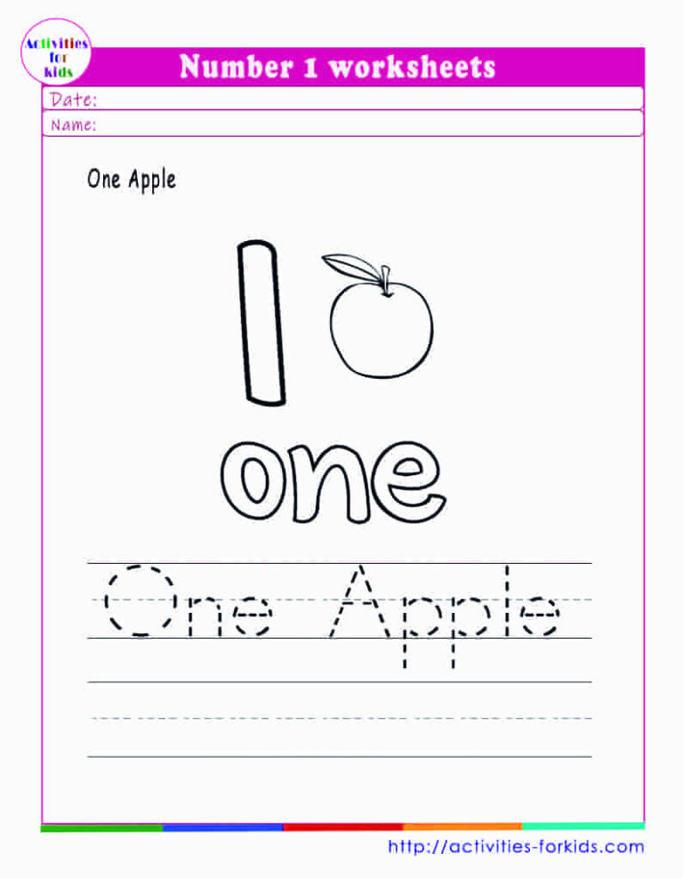 Number 1 worksheets free printable
