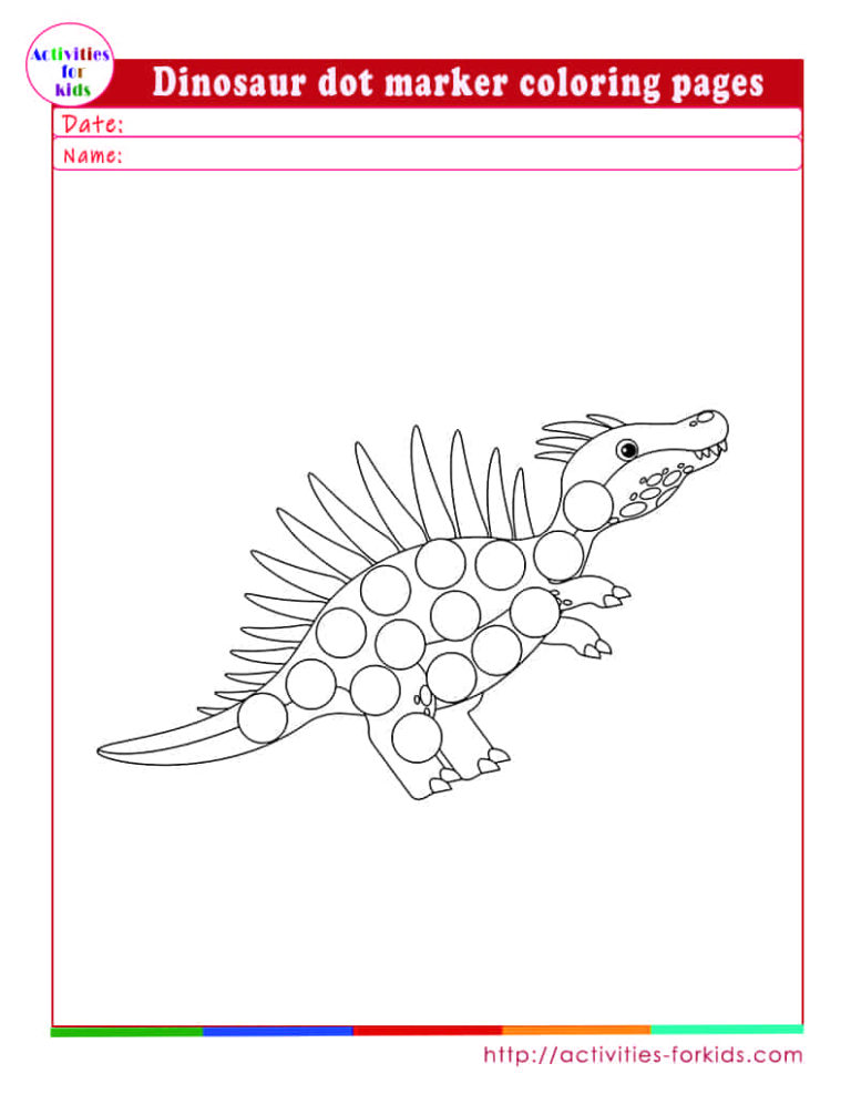 Dinosaur dot marker coloring pages worksheets free printable