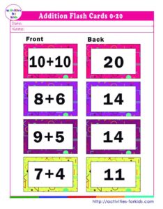Free Addition Flash Cards 0-20 Printables