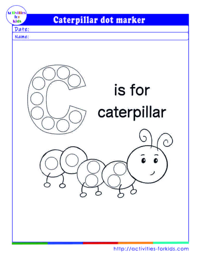 Caterpillar dot marker worksheets free printable