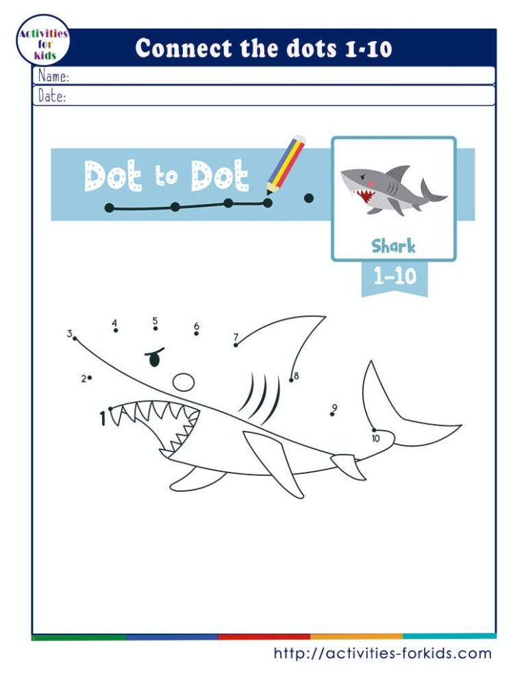 Dot to dot numbers 1-10 worksheets free printable
