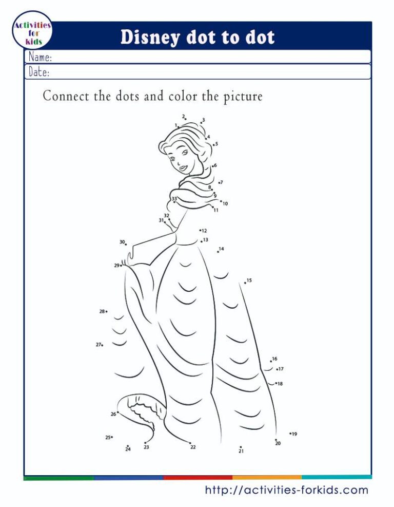 Disney Connect the Dots Worksheets for kindergarten - Activities For Kids