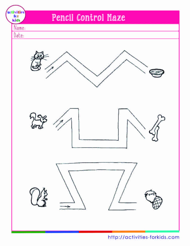 Free Pencil Control Maze Worksheets Printable PDF