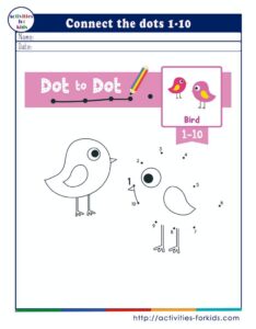 Dot to dot numbers 1-10 worksheets free printable