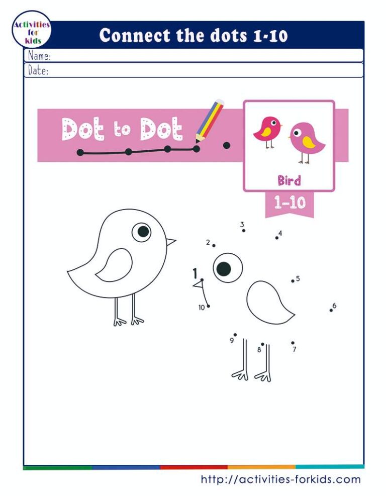 Dot to dot numbers 1-10 worksheets free printable