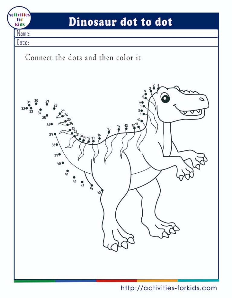 Free printable Dinosaur Connect the Dots worksheets