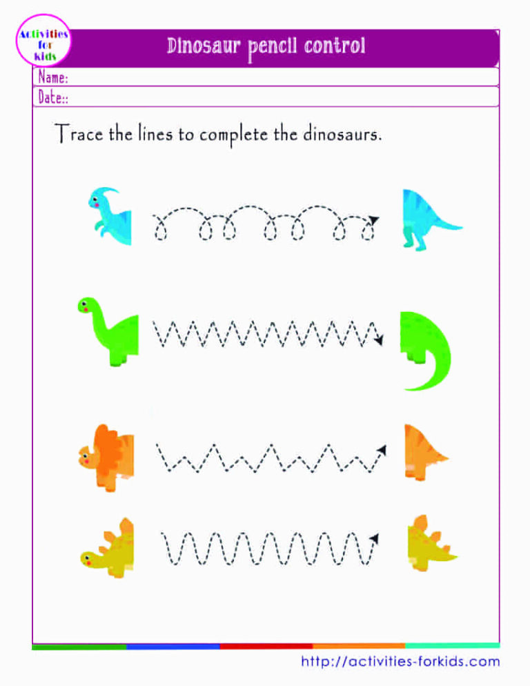 Dinosaur pencil control printable pdf free