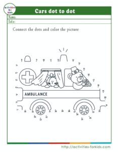 Free printable cars dot to dot worksheets