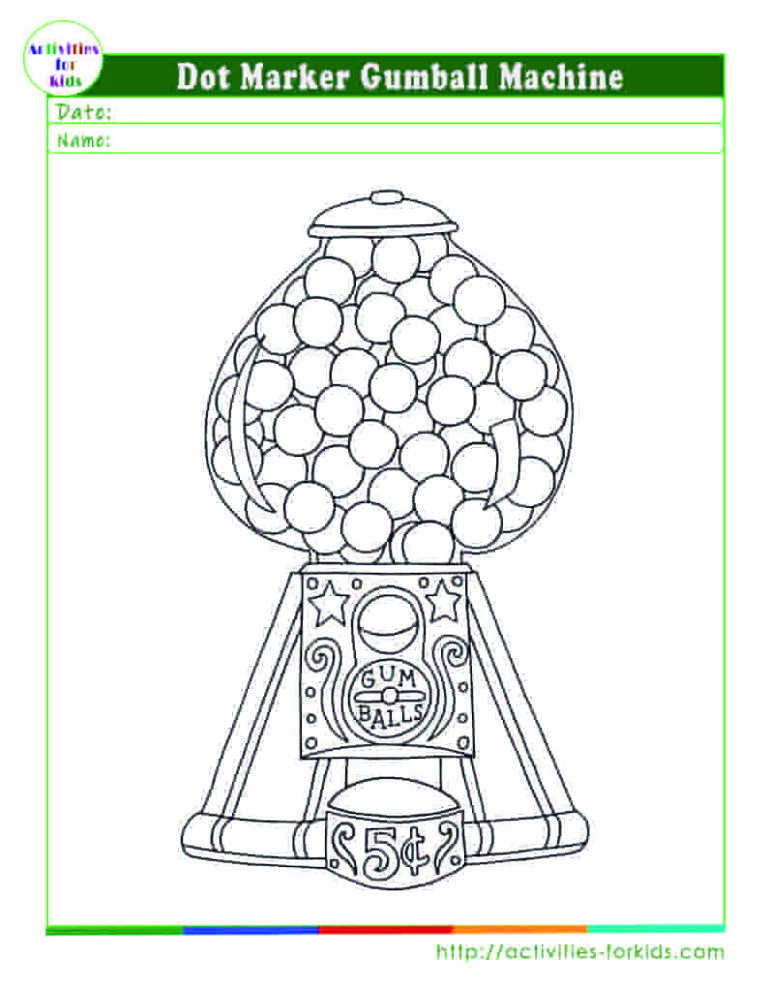 Gumball machine dot marker worksheet printable