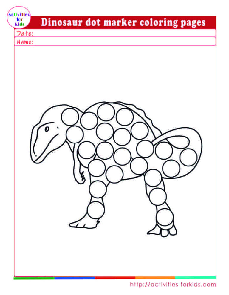 Dinosaur dot marker coloring pages worksheets free printable