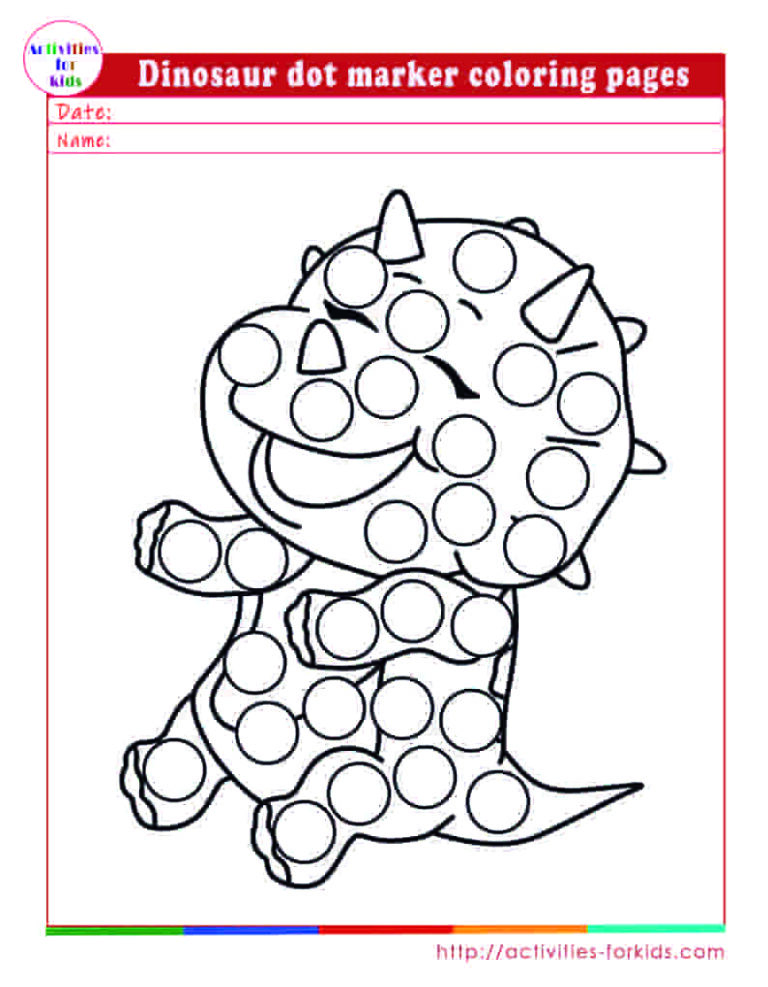 Dinosaur dot marker coloring pages worksheets free printable
