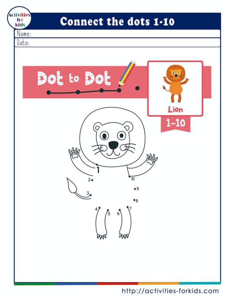 Dot to dot numbers 1-10 worksheets free printable