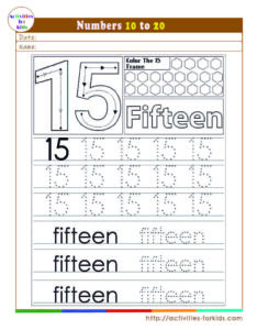 Number 10-20 worksheets printable pdf