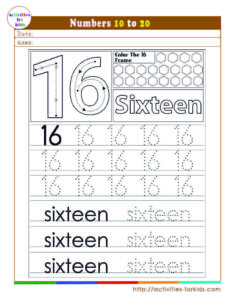 Number 10-20 worksheets printable pdf