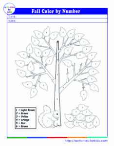 Fall color by number kindergarten printable free