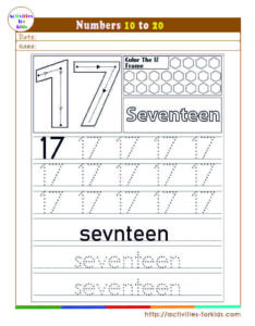 Number 10-20 worksheets printable pdf
