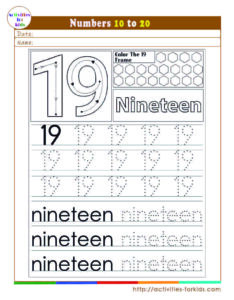 Number 10-20 worksheets printable pdf