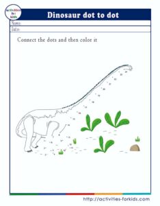 Free printable Dinosaur Connect the Dots worksheets