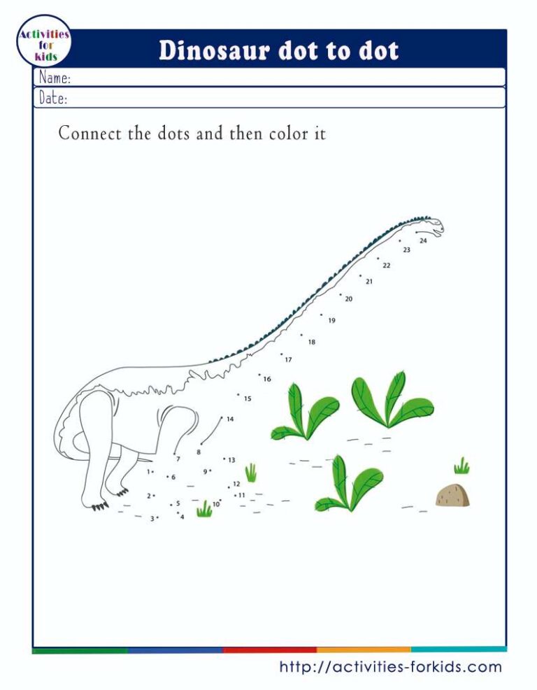 Free printable Dinosaur Connect the Dots worksheets