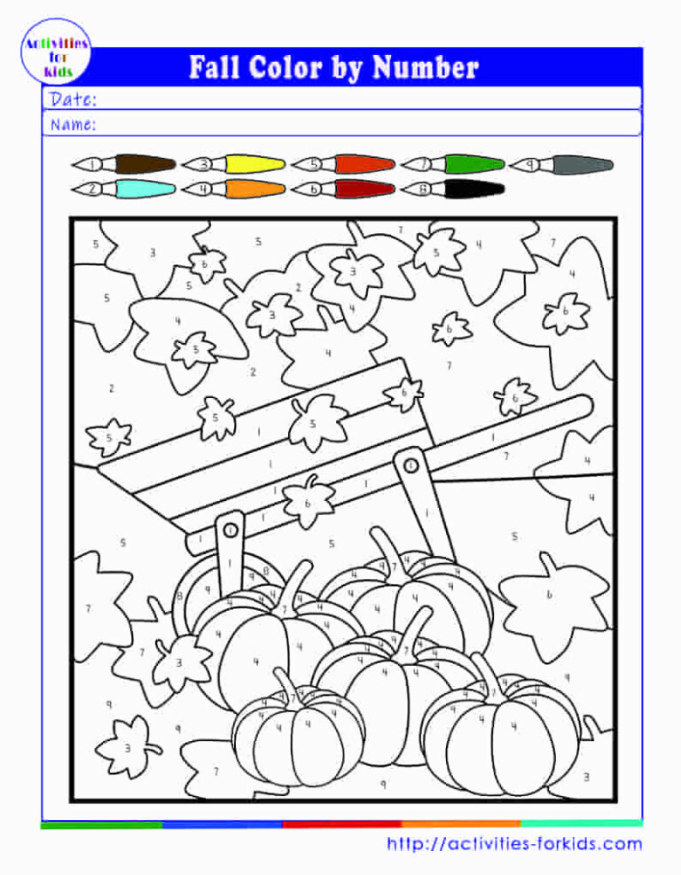 Fall color by number kindergarten printable free
