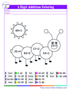 Printable 2 digit addition coloring worksheets free