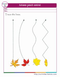 Autumn pencil control tracing printables free pdf