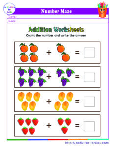 Preschool & Kindergarten Addition Worksheets printable