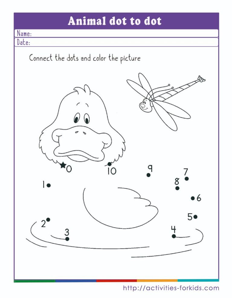 Free printable animal dot to dot worksheets