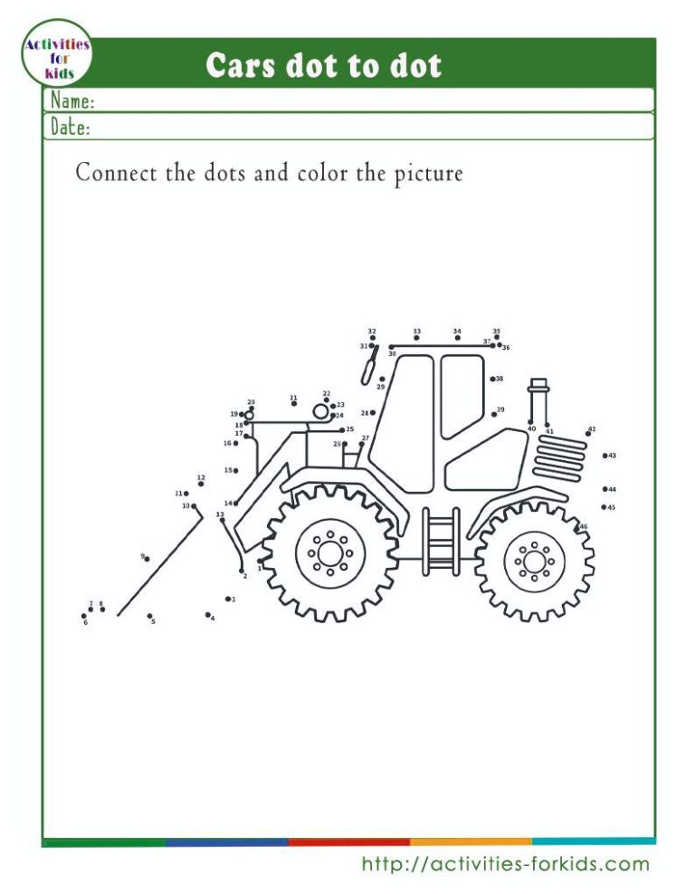 Free printable cars dot to dot worksheets