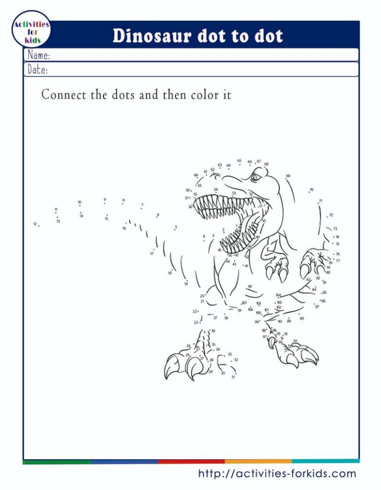Free printable Dinosaur Connect the Dots worksheets