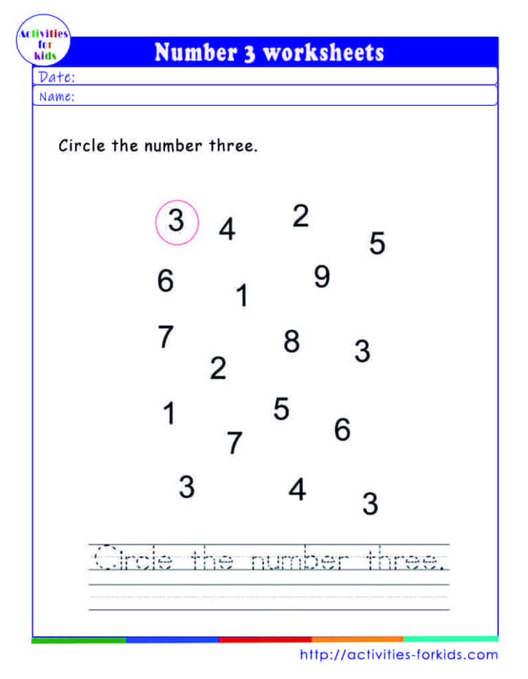 Number 3 worksheets free printable