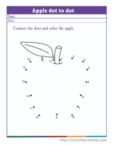 Apple dot to dot worksheets preschoolers free printable