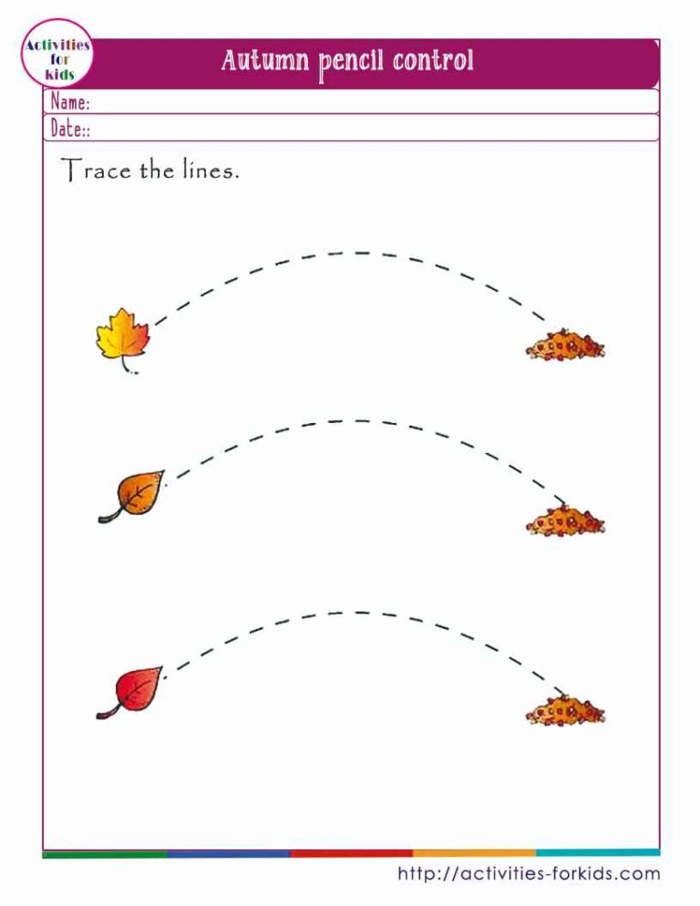 Autumn pencil control tracing printables free pdf