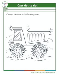 Free printable cars dot to dot worksheets