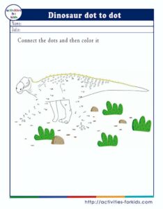 Free printable Dinosaur Connect the Dots worksheets