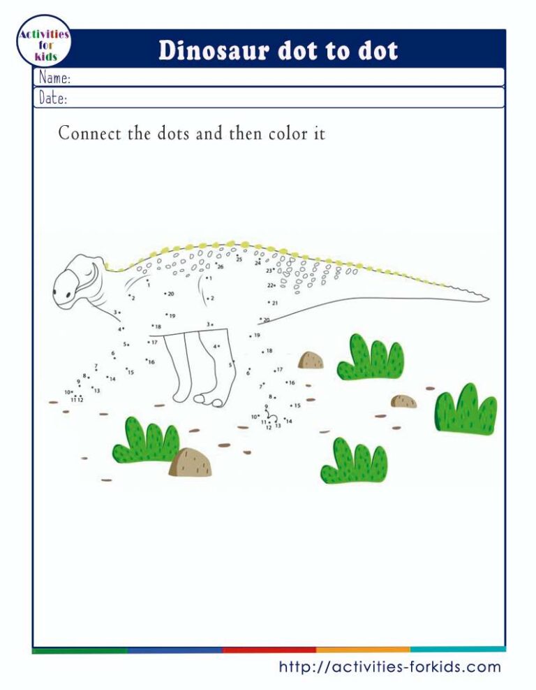 Free printable Dinosaur Connect the Dots worksheets