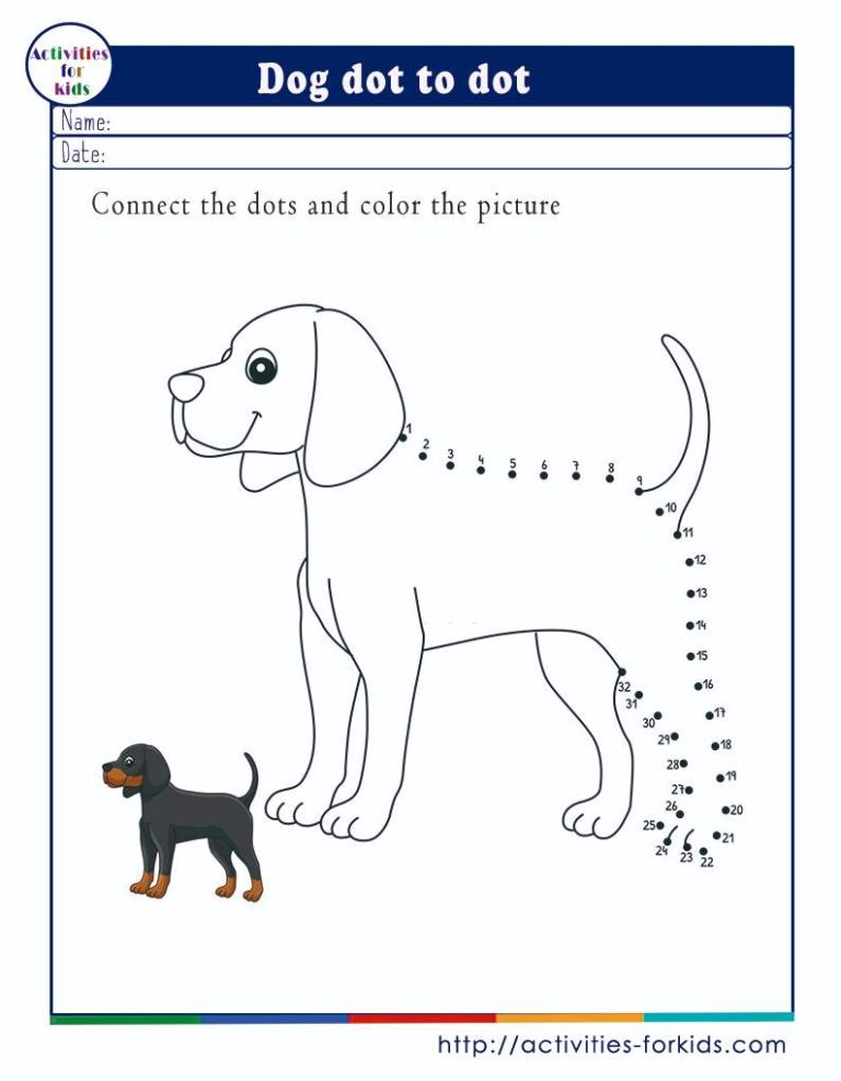Dog connect the dots worksheets free printable