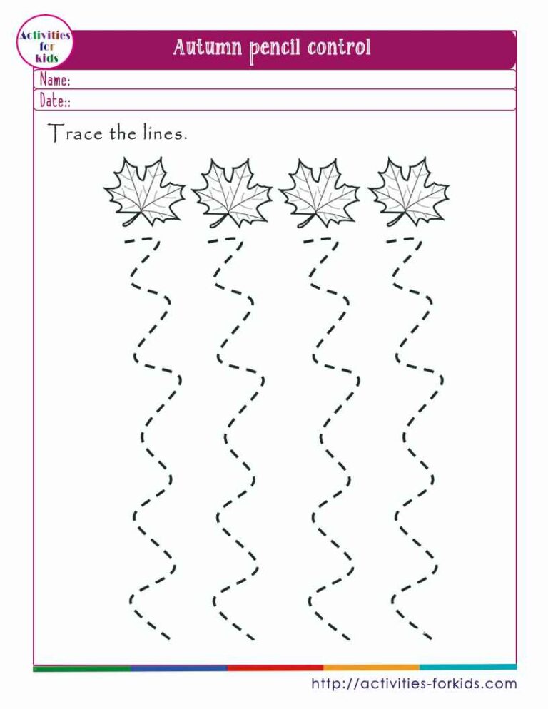 Autumn pencil control tracing printables free pdf