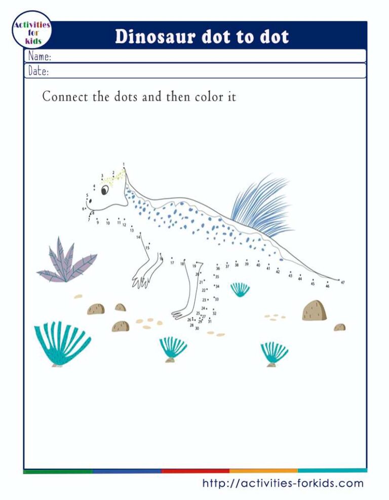 Free printable Dinosaur Connect the Dots worksheets