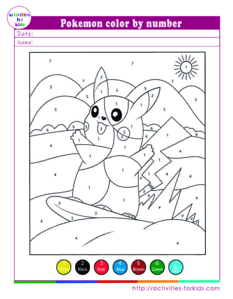 Pokemon color by number free printable