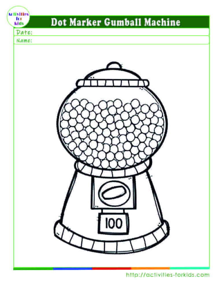 Gumball machine dot marker worksheet printable