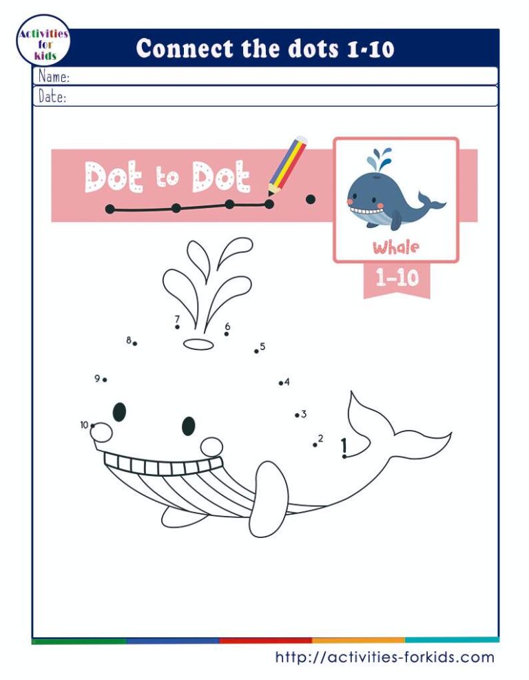 Dot to dot numbers 1-10 worksheets free printable
