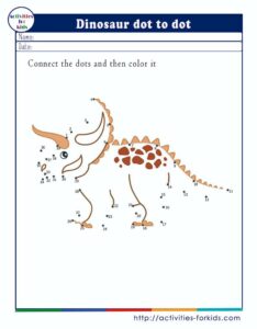 Free printable Dinosaur Connect the Dots worksheets