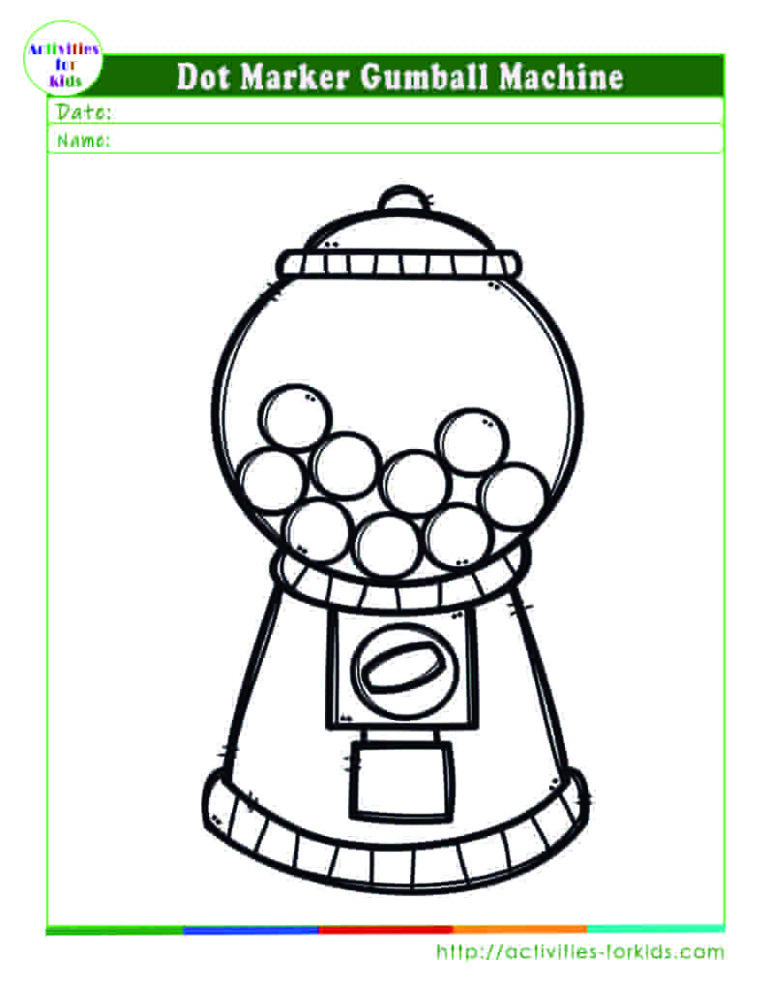 Gumball machine dot marker worksheet printable