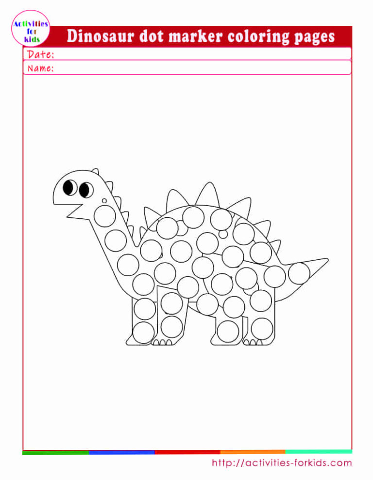 Dinosaur dot marker coloring pages worksheets free printable